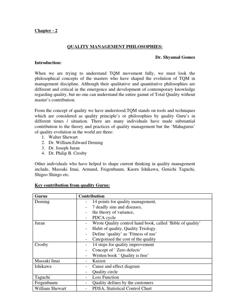 Quality Management Philosophy | PDF
