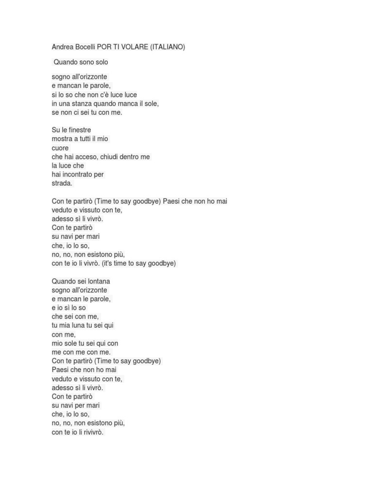 Andrea Bocelli Por Ti Volare | PDF