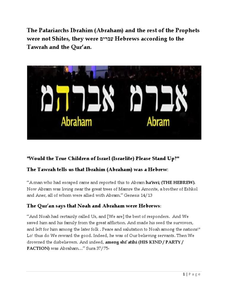 According To The Tawrah and Qur'an, The Patriarchs Ibrahim and The ...