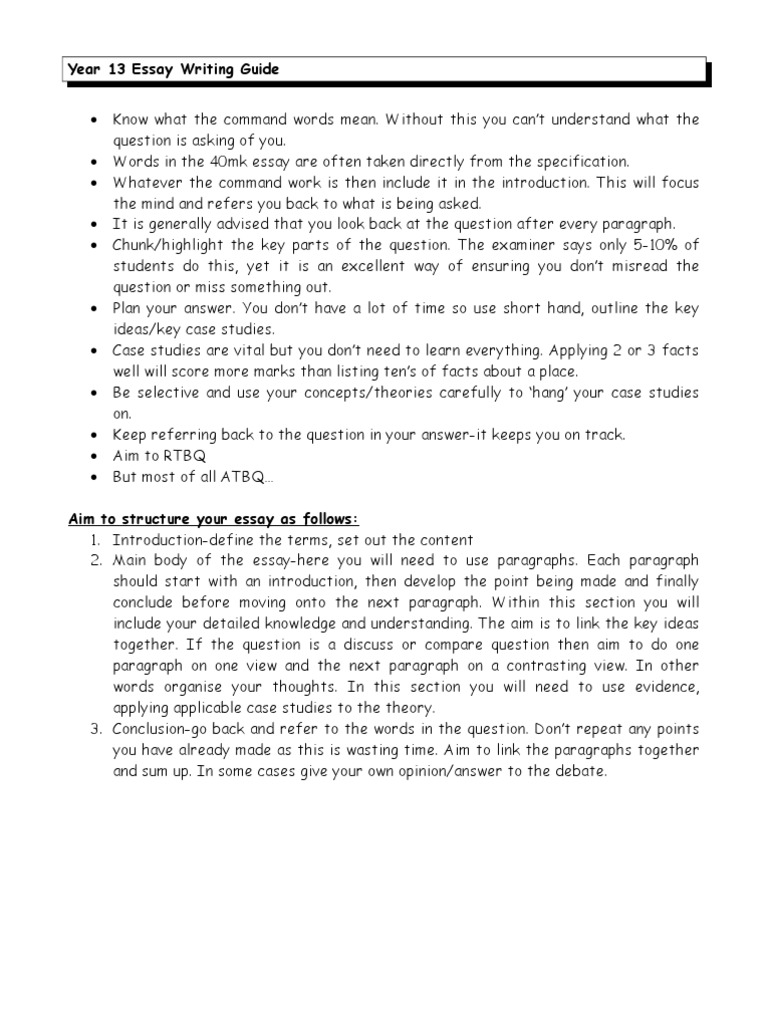 A2 40 Mark Essay Writing Guide | PDF | Essays | Theory