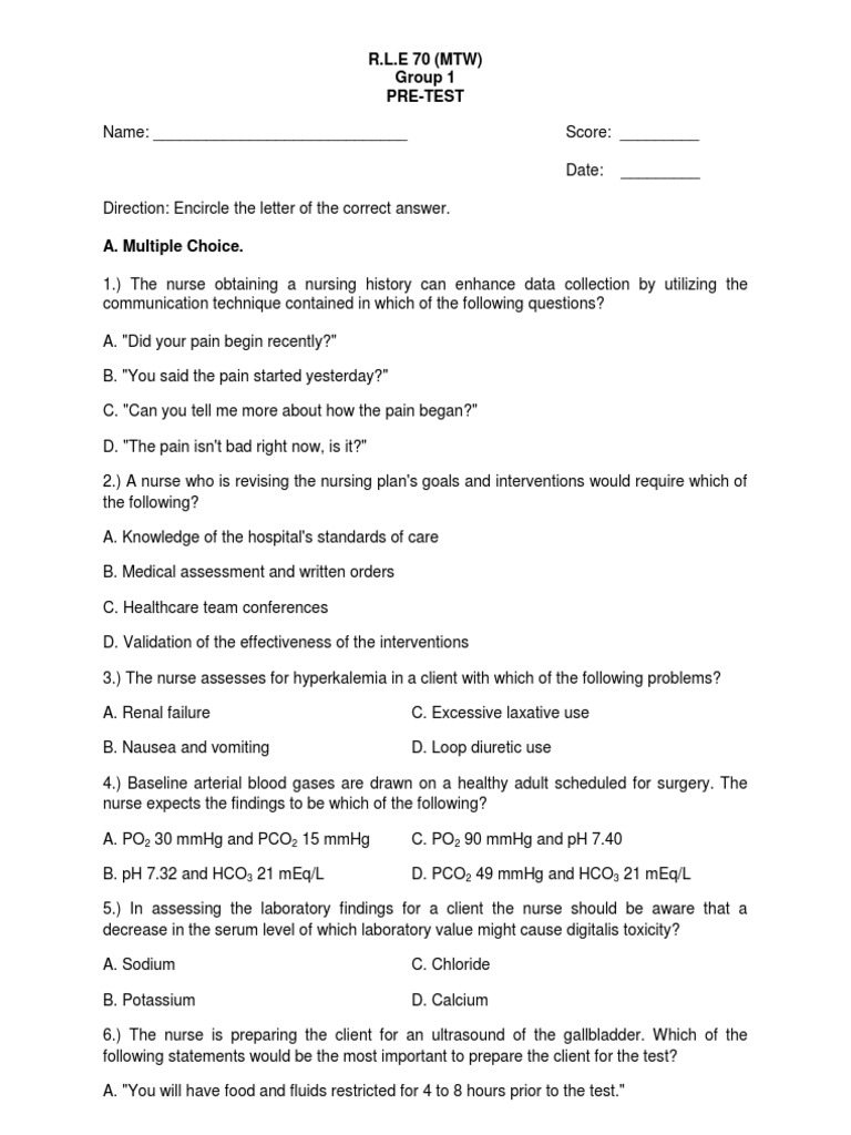 Nursing Pre-Test for Medical Students | PDF | Nursing | Medical Specialties