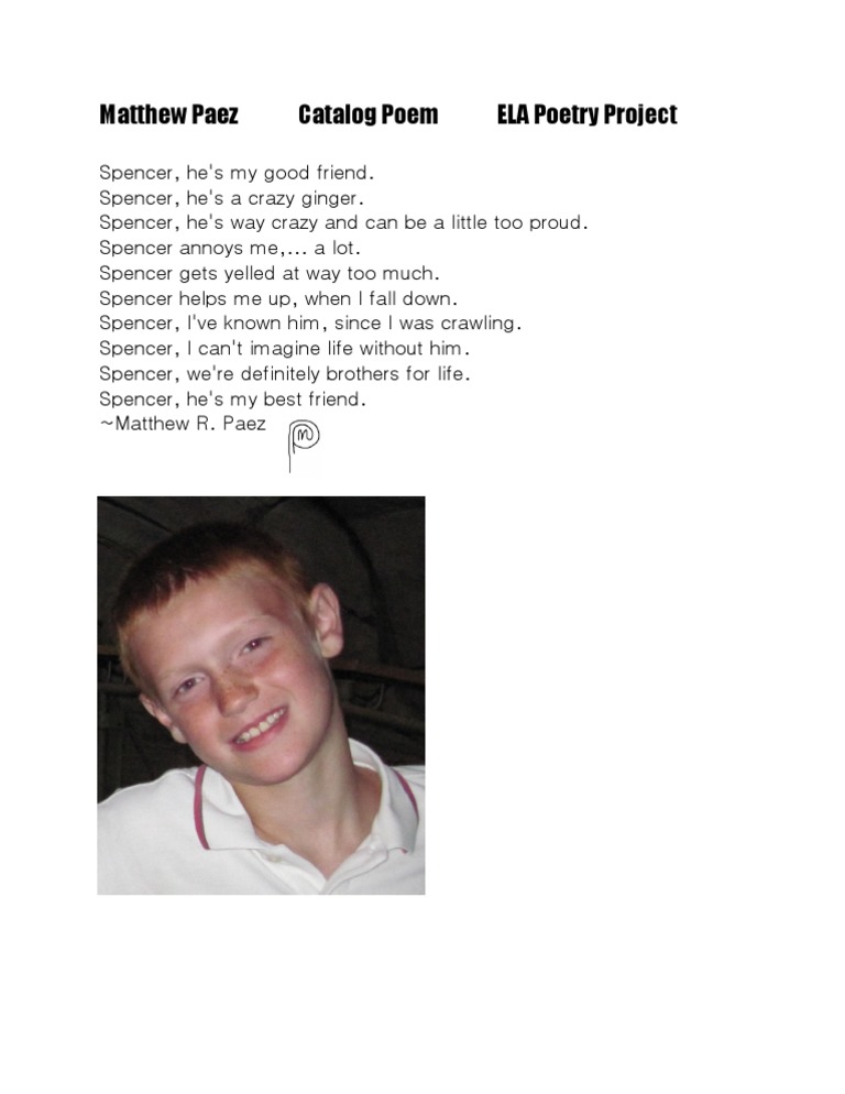 Matthew Paez Catalog Poem ELA Poetry Project | PDF | Poetry