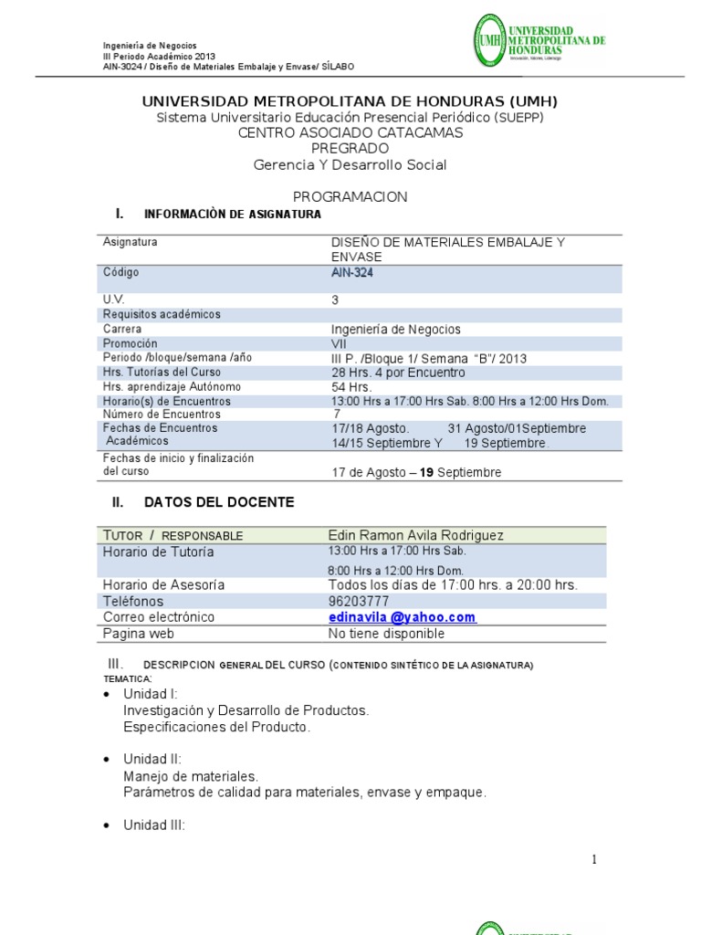 Diseno de Material de Embalaje y Envase SILABO UMH | PDF | Diseño ...