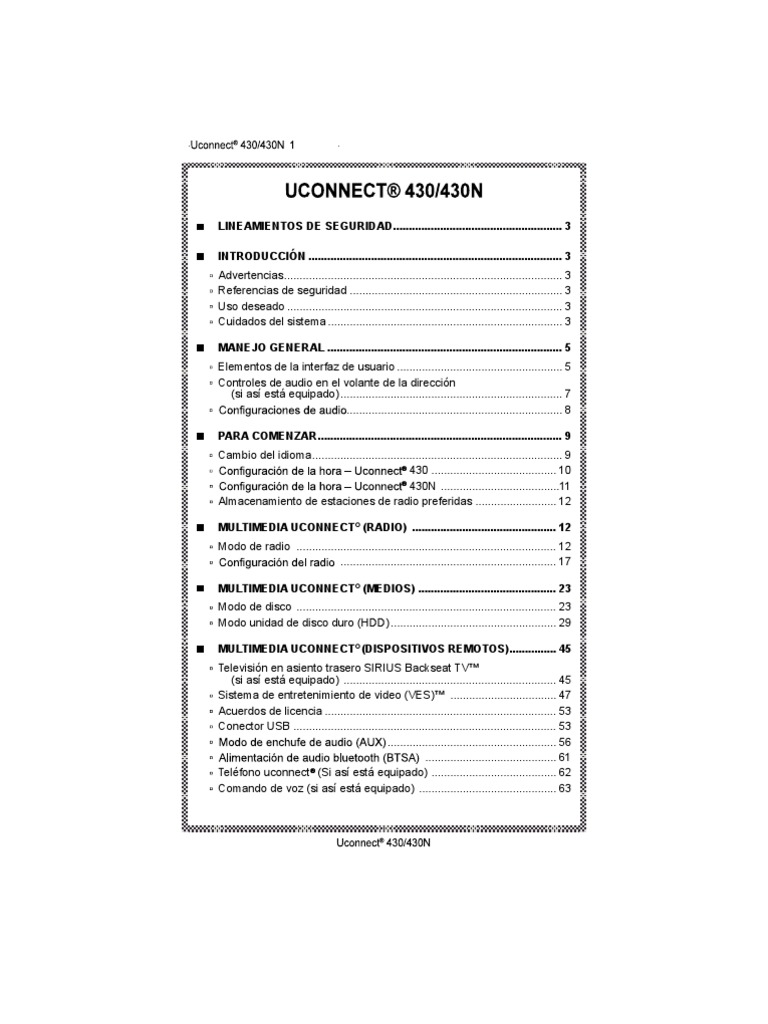 Uconnect® 430N | PDF | USB | Radio