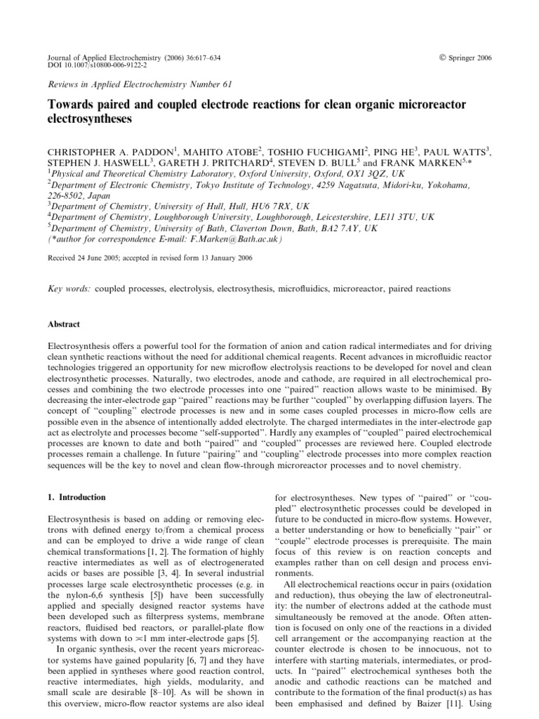 Paired Electrolysis for Clean Synthesis | PDF | Redox | Electrochemistry