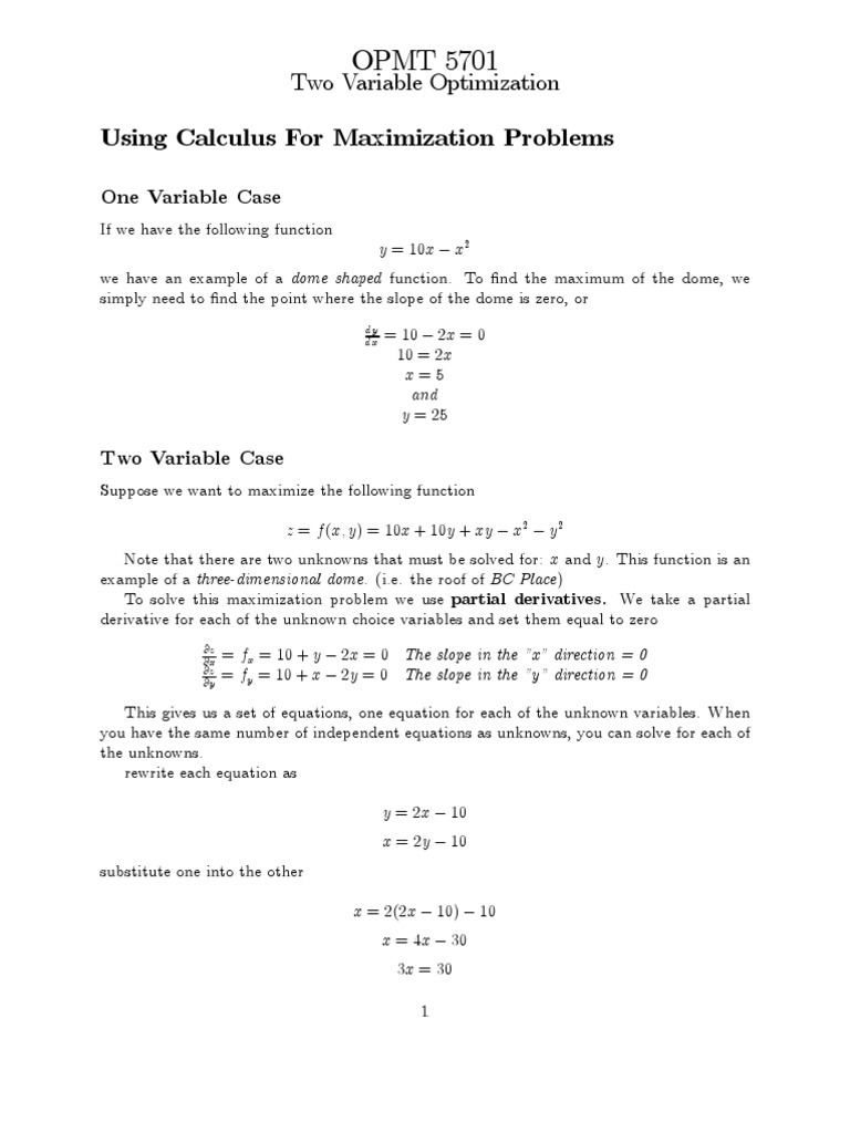 9 Two Variable Optimization Pdf Equations Mathematical Analysis 