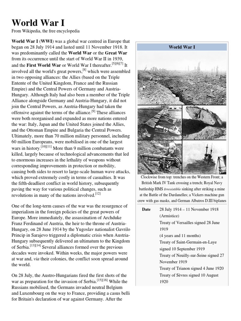 History of World War 1 | PDF | World War I | Central Powers