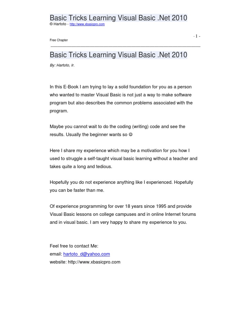 Basic Tricks Learning Visual Basic Net Ebook Tutorial Free Chapter | PDF