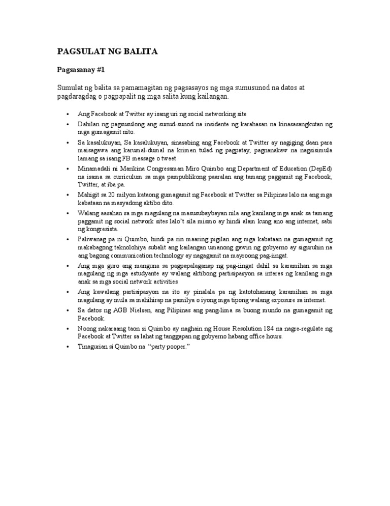 Fact Sheets Pagsulat NG Balita | PDF