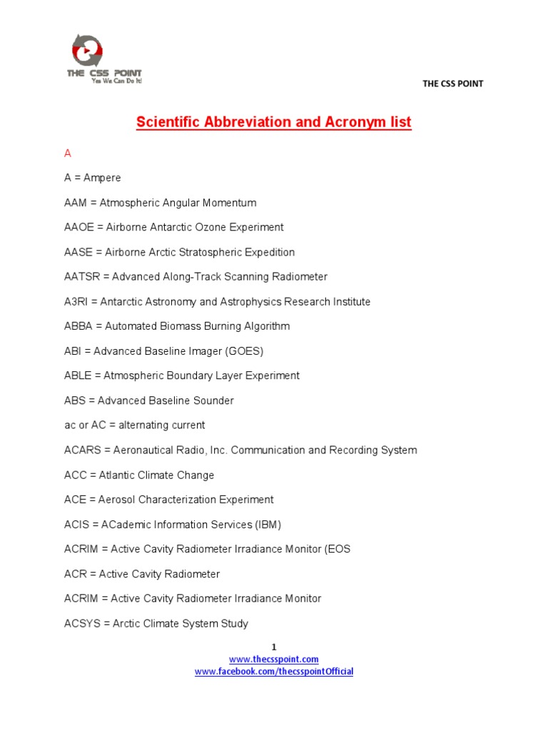Scientific Abbreviation and Acronym List | PDF | Atmosphere Of Earth ...