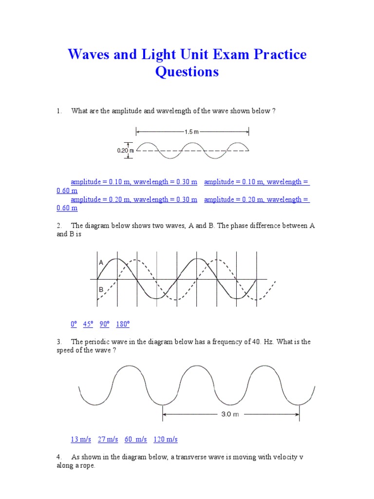 Waves and Light Exam Practice Questions | PDF | Wavelength | Waves
