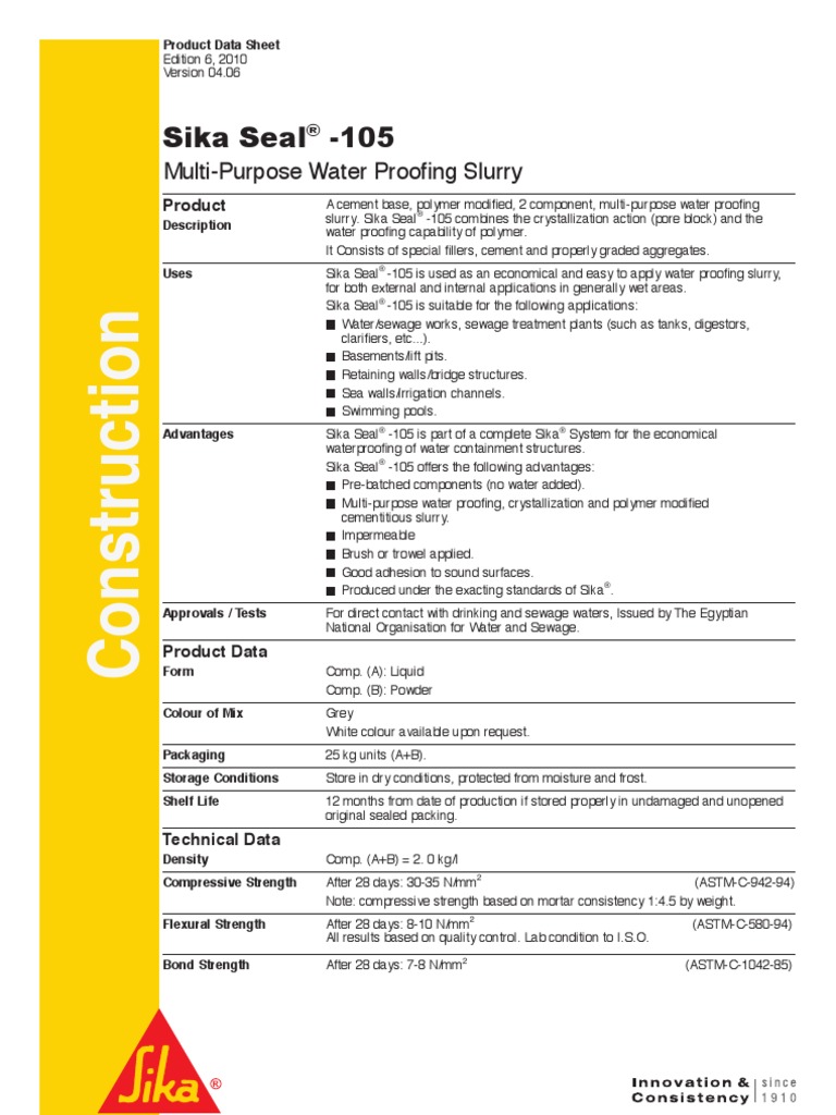 Sika Seal 105 | PDF | Concrete | Mortar (Masonry)