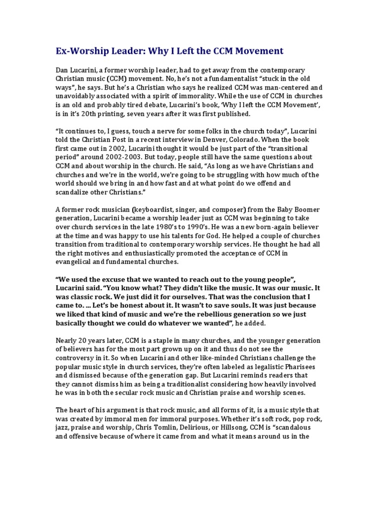 Leaving the CCM Movement Behind | PDF | Worship | Religious Belief And ...