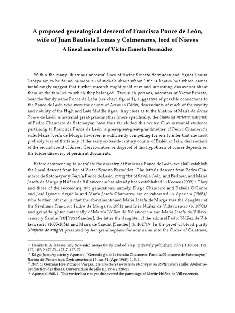 A Proposed Genealogical Descent of Francisca Ponce de León | PDF ...