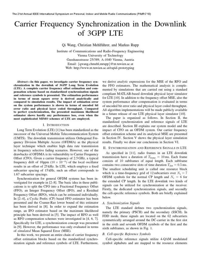 Carrier Frequency Synchronization in The Downlink of 3Gpp Lte | PDF | Orthogonal Frequency ...