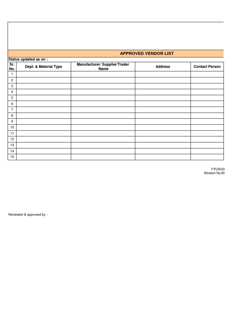 Approved Vendor List Template | PDF | Technology & Engineering