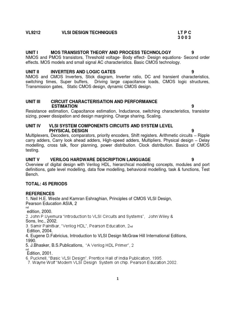 VLSI Design Techniques | PDF | Field Effect Transistor | Cmos