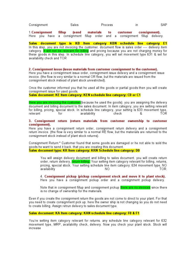 Consignment Sales Process in SAP | PDF | Delivery (Commerce) | Invoice
