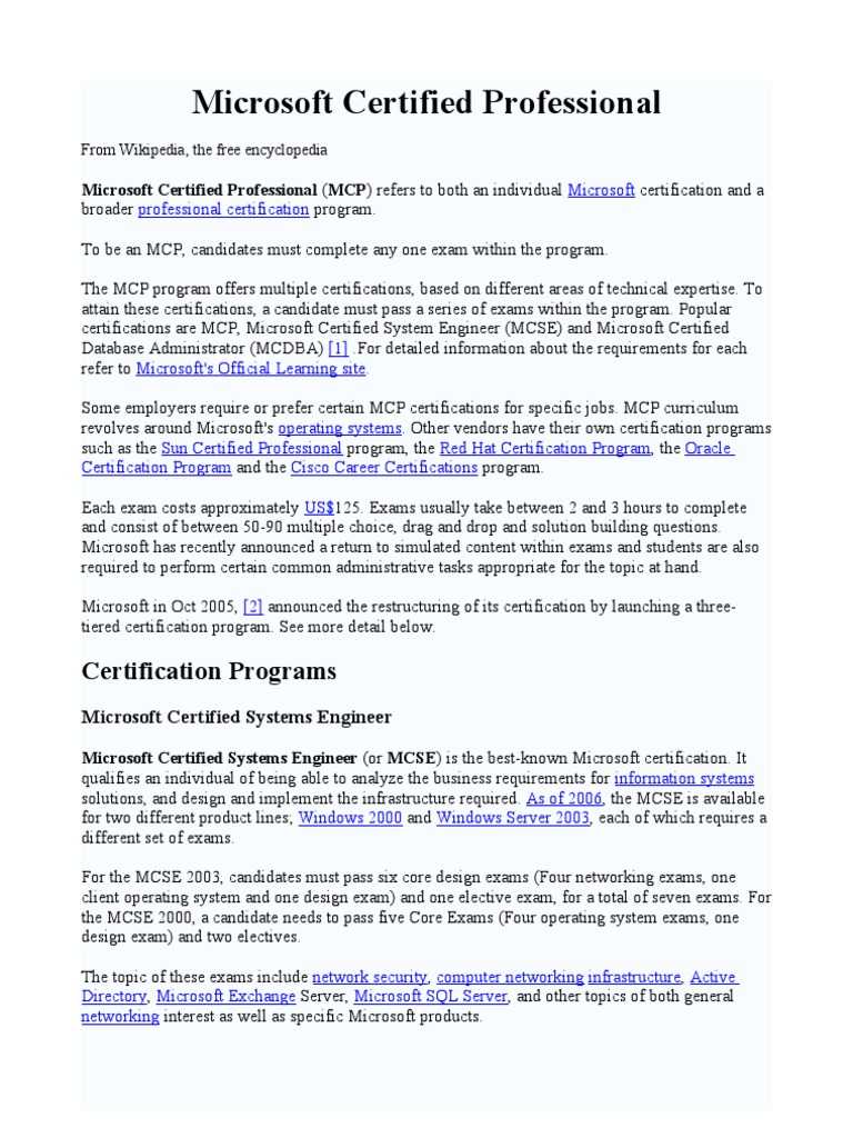 Microsoft Certified Professional - Wikipedia | PDF | Professional ...