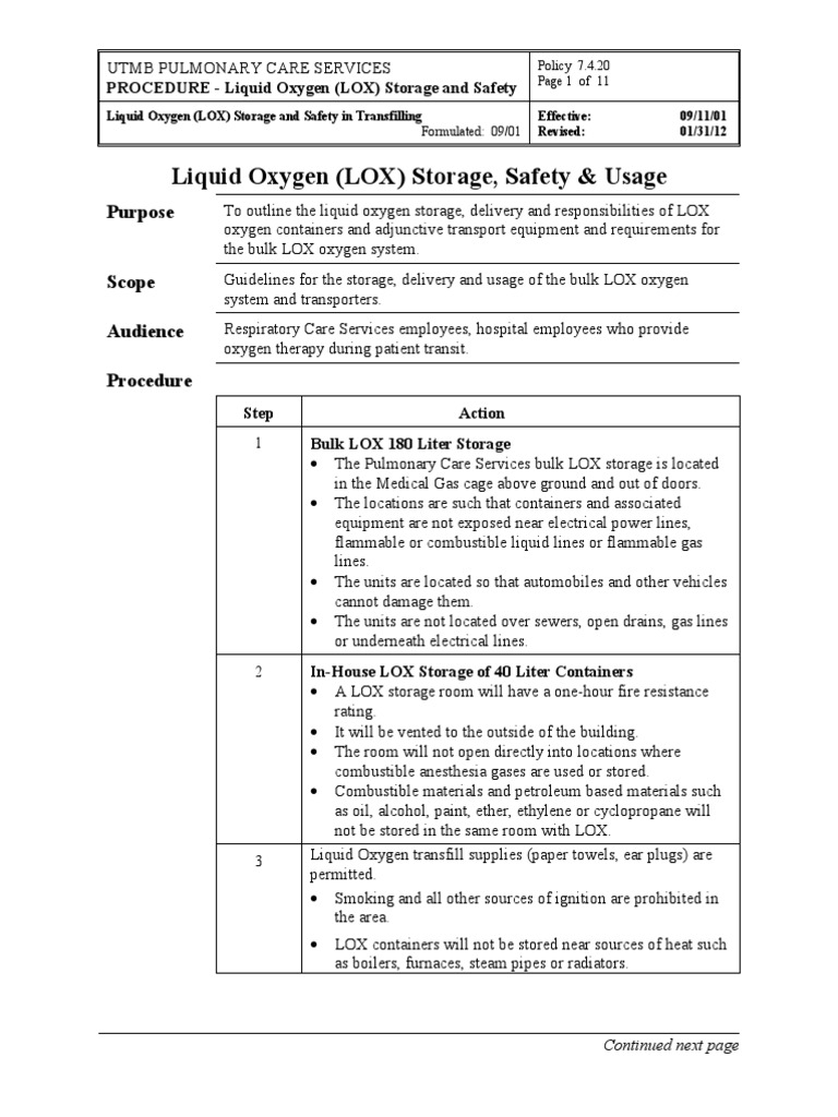 LOX Storage and Safety Procedures | PDF | Valve | Oxygen