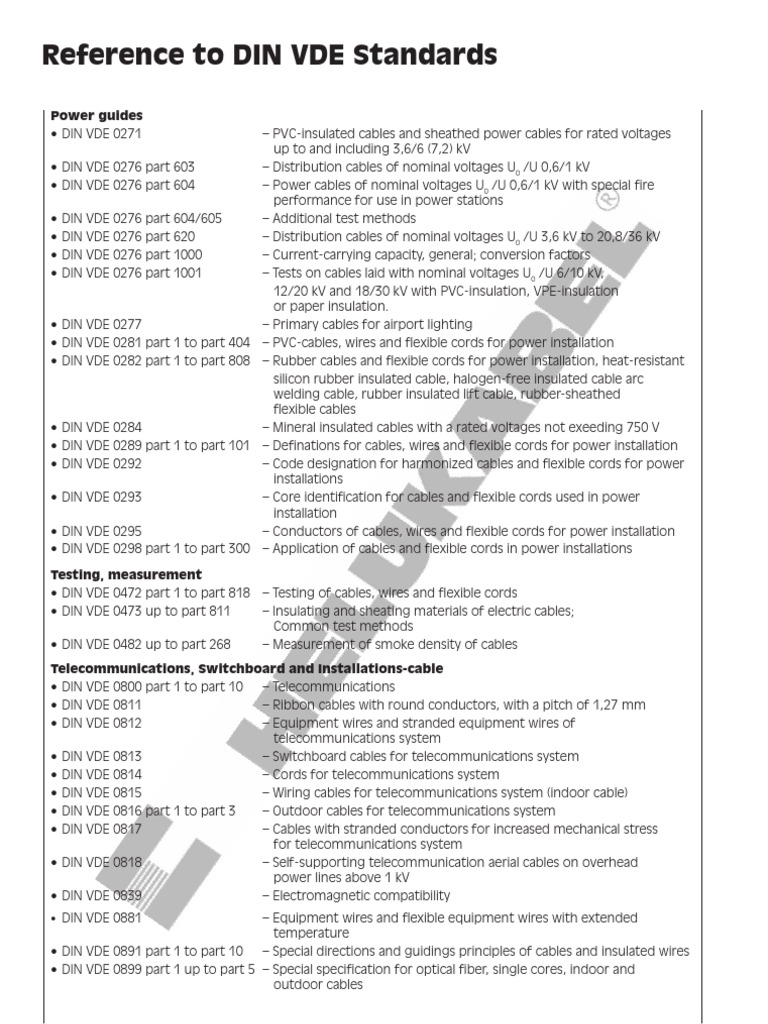 X 006 Reference To DIN VDE Standards | PDF | Cable | Insulator ...