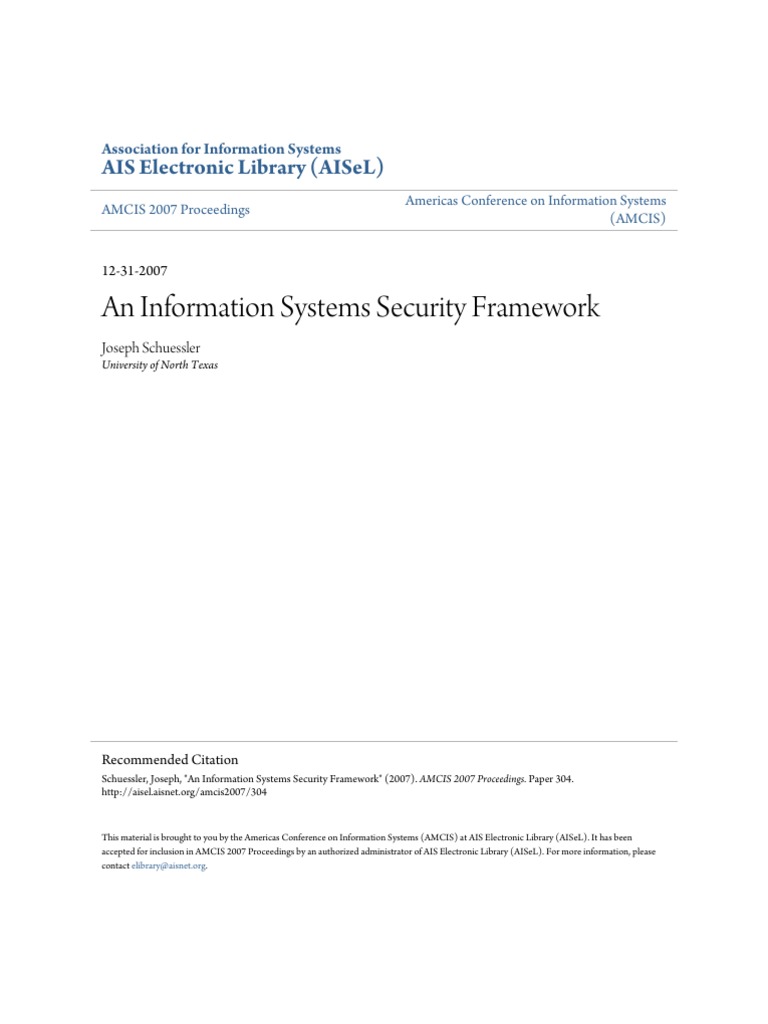 An Information Systems Security Framework: Ais Electronic Library ...