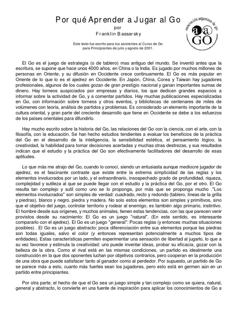 (GO) - (Libros) - Por Qué Aprender A Jugar Al Go | PDF | Ajedrez ...