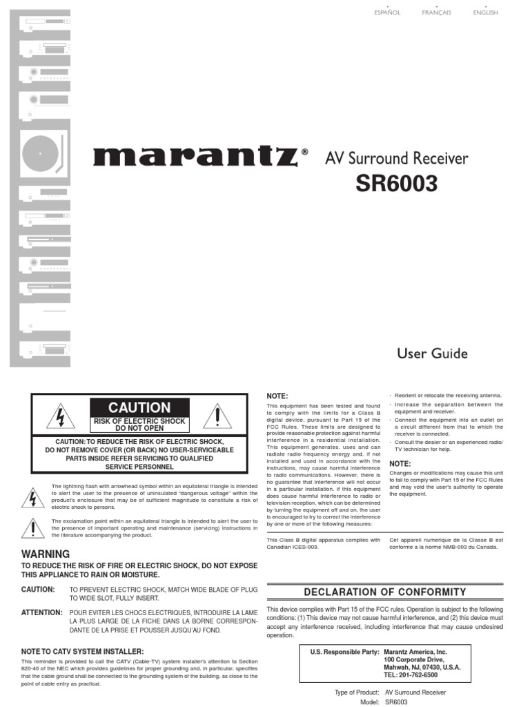 Marantz SR6003 | PDF | Hdmi | Sound Production Technology