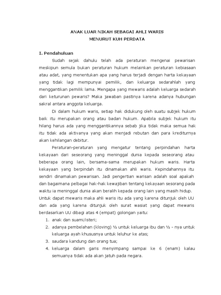 Anak Luar Nikah Sebagai Ahli Waris Menurut Kuh Perdata | PDF