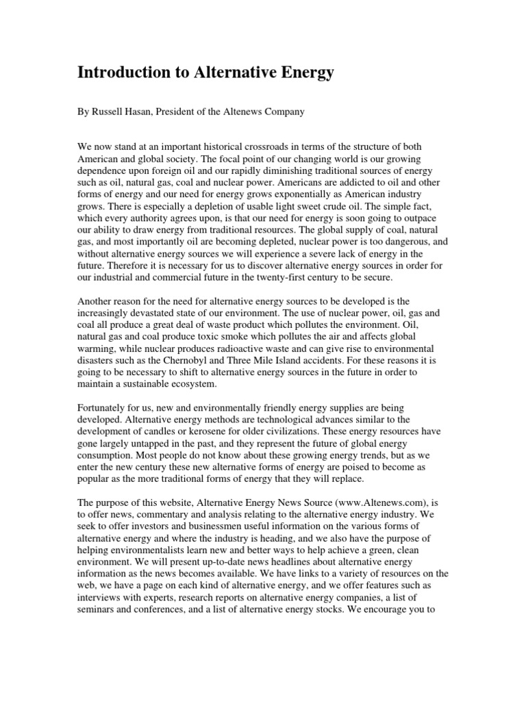 Alternative Energy Overview | PDF