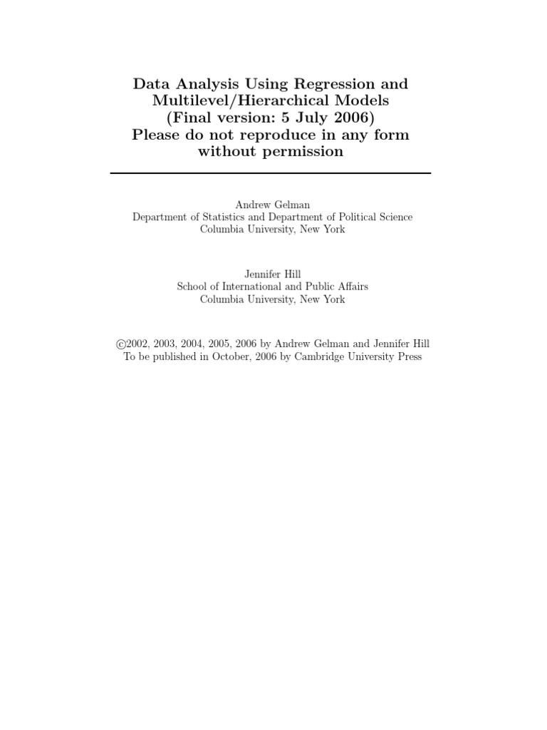 Gelman - Data Analysis With Regressions and MultiLevel Hierarchical Models | PDF | Multilevel ...