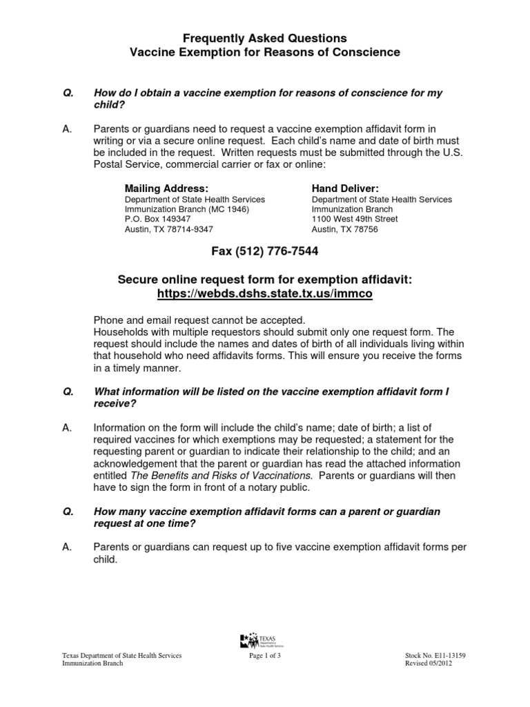 Texas Vaccine Exemption Affidavit Guide | PDF | Vaccination | Affidavit