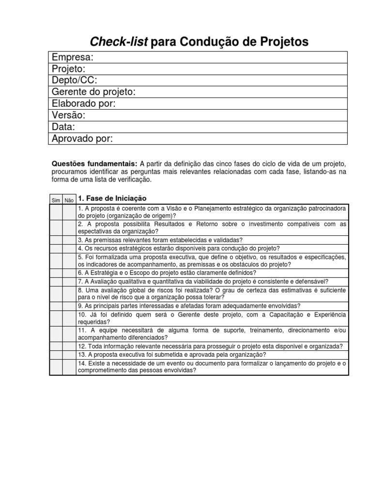 Checklist de Gerenciamento de Projetos | PDF | Gestão de projetos ...