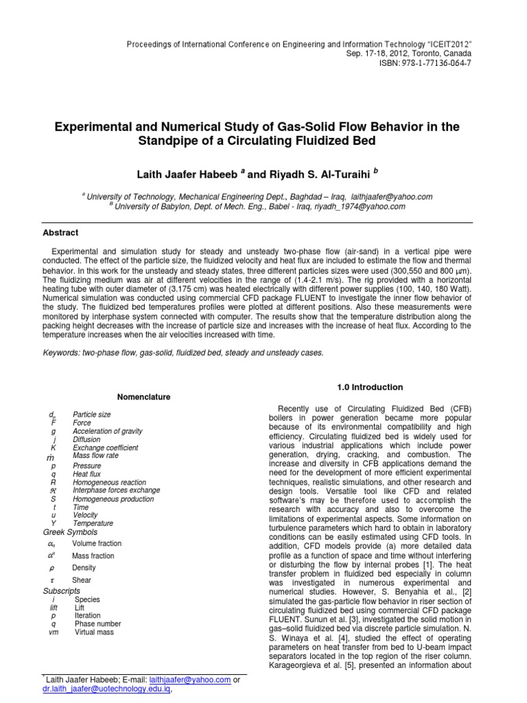Experimental and Numerical Study of Gas-Solid Flow Behavior in The Standpipe of A Circulating ...