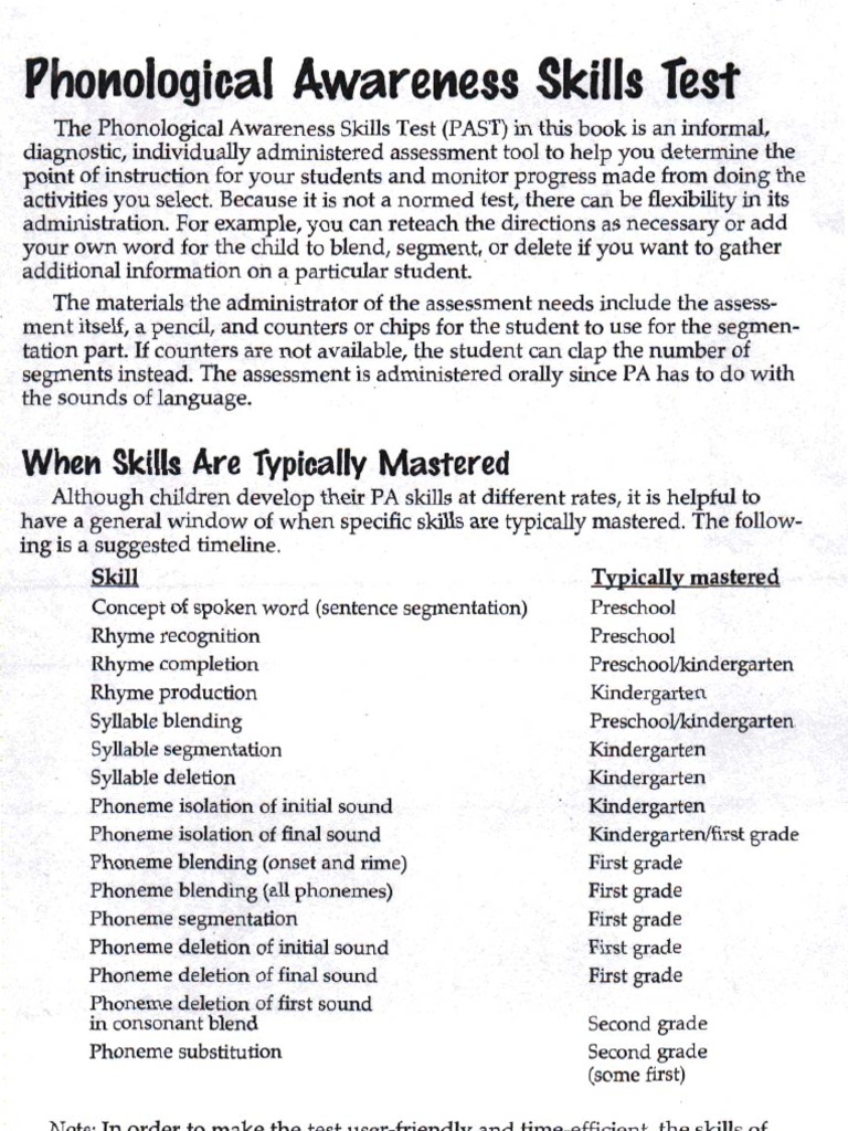 Phonological Awareness Skills Test | PDF | Tests | Behavioural Sciences