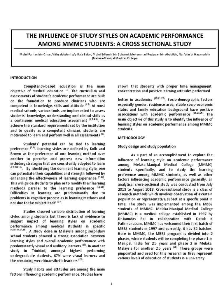 The Effect of Learning Styles On Academic Performance Among MMMC Student: A Cross Sectional ...