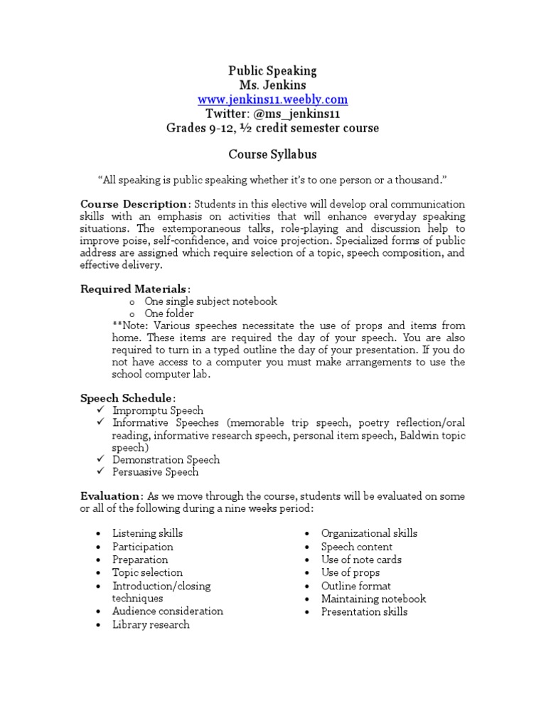 Public Speaking Syllabus | PDF | Public Speaking | Semiotics