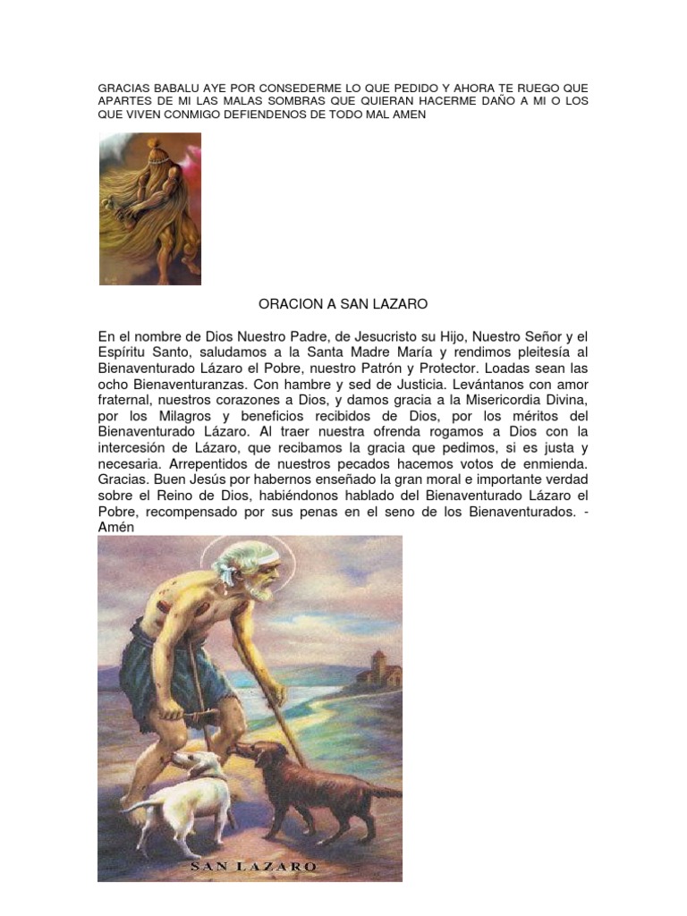 Oración a Babalú Ayé y San Lázaro | PDF | Oración | Teología sistemática