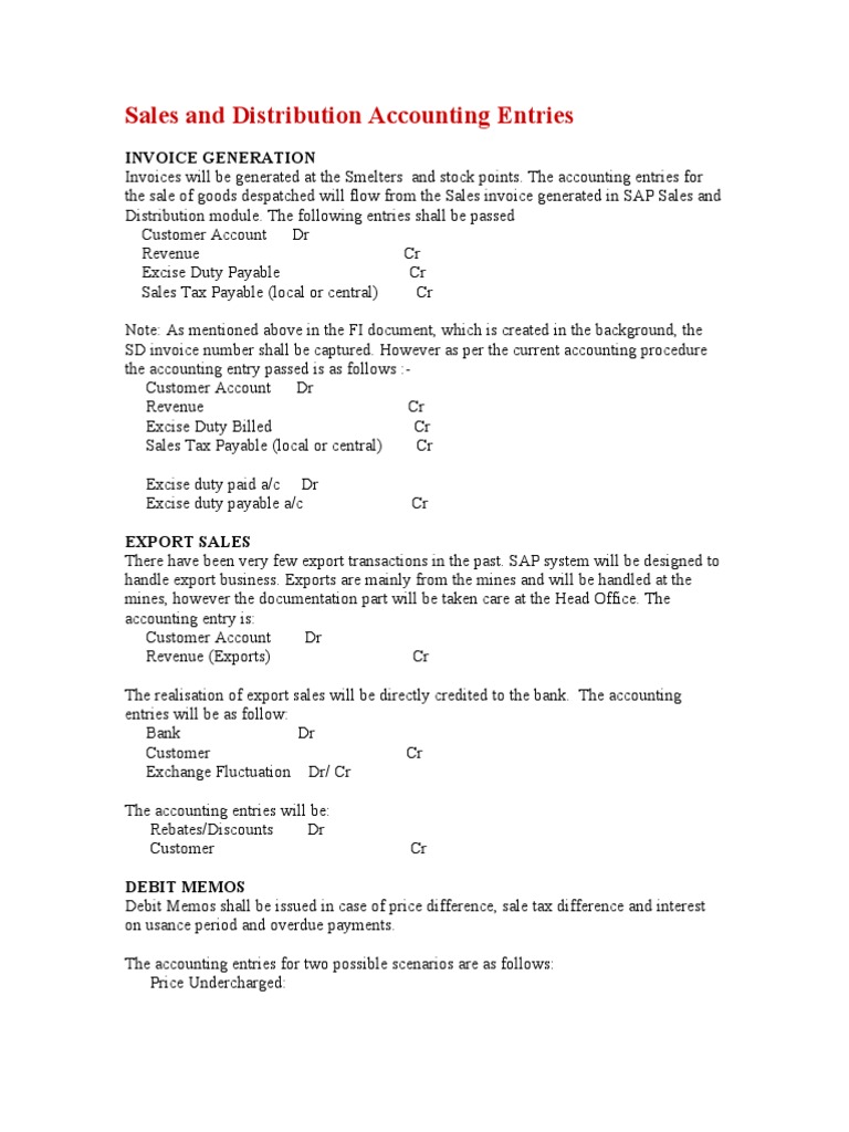 Sales and Distribution Accounting Entries | PDF | Debits And Credits ...