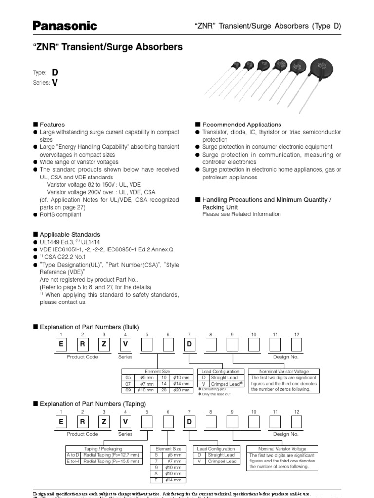 "ZNR" Transient/Surge Absorbers: Recommended Applications Features ...