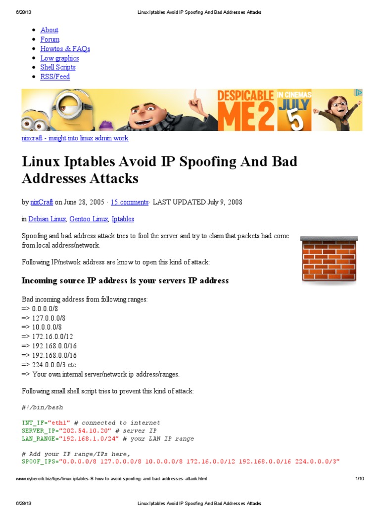Linux Iptables Avoid IP Spoofing and Bad Addresses Attacks | PDF | Port ...