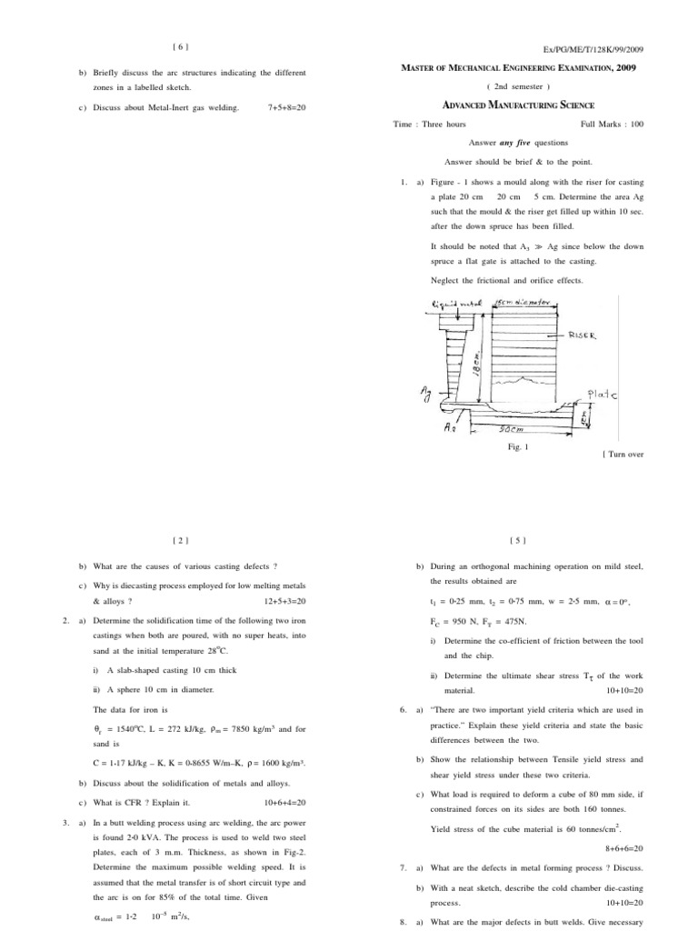 Advanced Manufacturing Science | PDF | Casting (Metalworking) | Yield ...