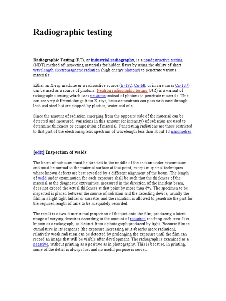 Radiographic Testing | PDF | Radiation | Applied And Interdisciplinary ...