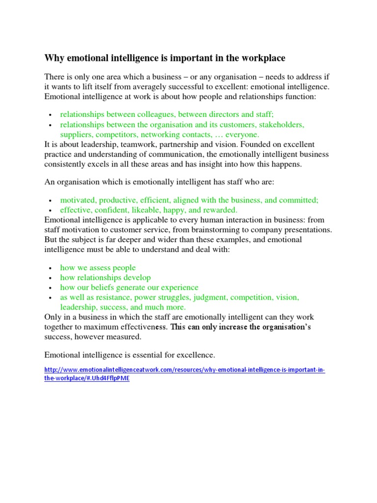 Emotional Intelligence in The Workplace | PDF | Emotional Intelligence ...