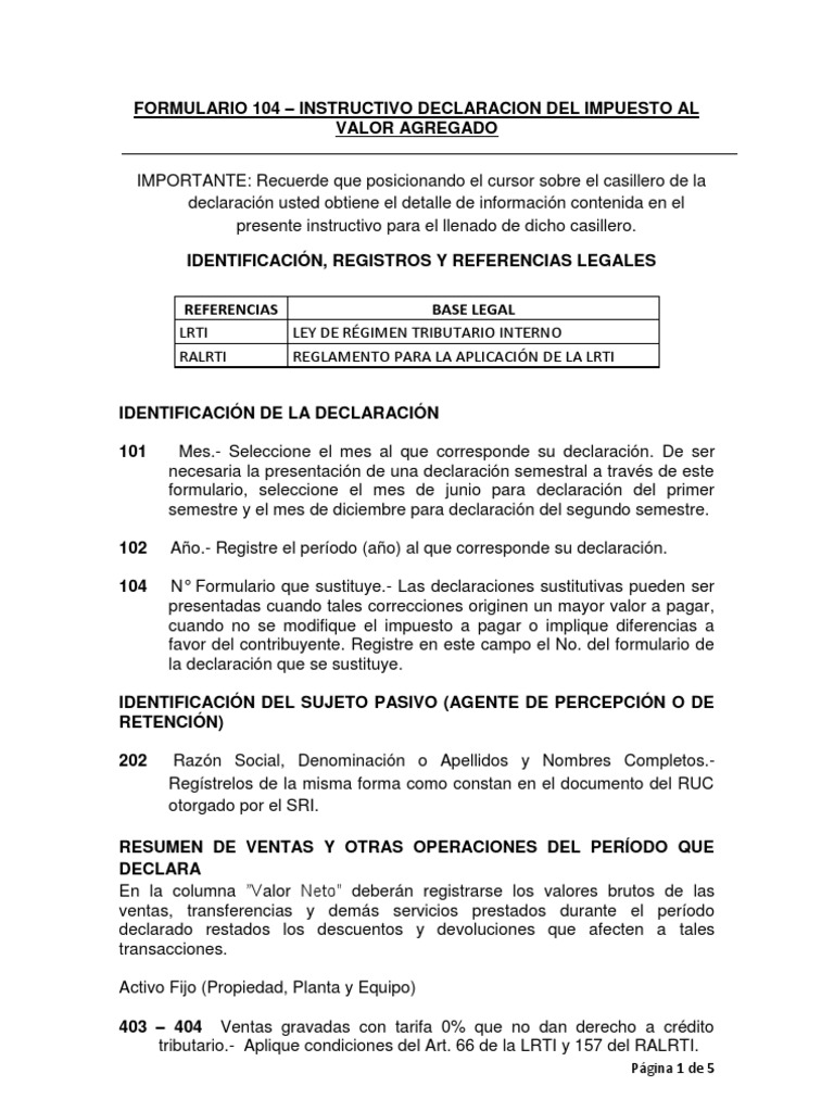 FORMULARIO 104 | Impuesto al valor agregado | Impuestos