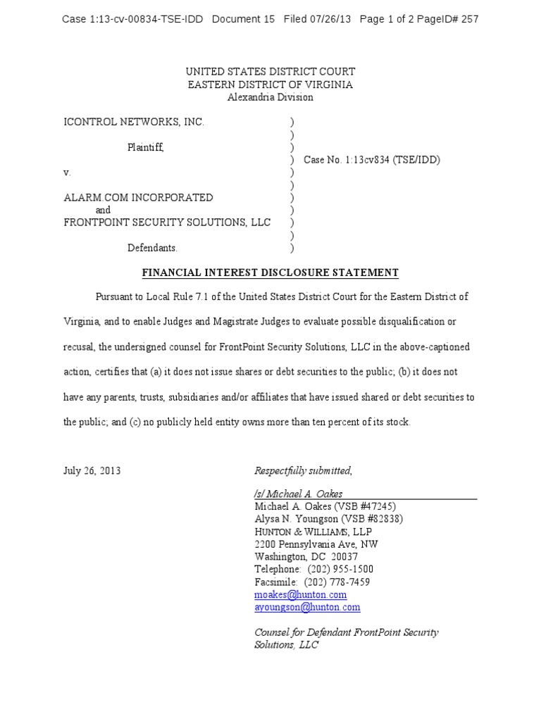 FrontPoint Security Financial Disclosure | PDF | Judiciaries | Government