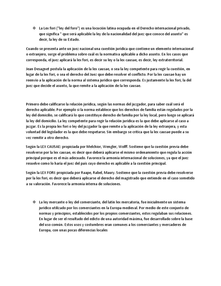 Lex Fori y Lex Causae en Derecho Internacional | PDF | Principios ...