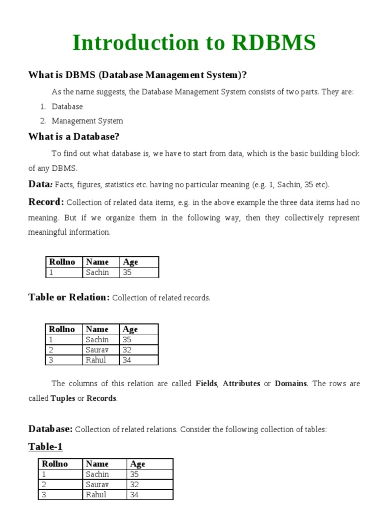 Introduction To RDBMS | Download Free PDF | Relational Database ...