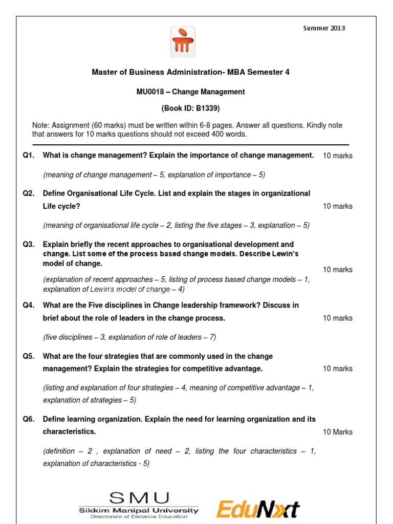 MBA Change Management Exam Guide | PDF | Career & Growth | Business