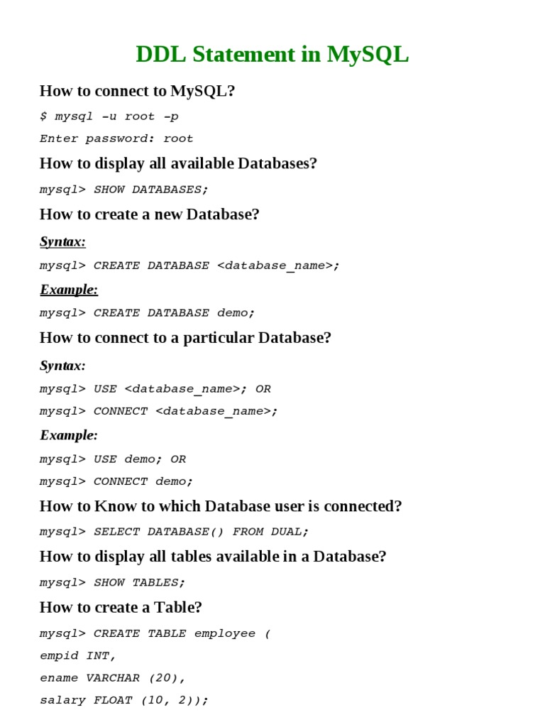 DDL Statement in MYSQL | PDF | Computer Architecture | Data